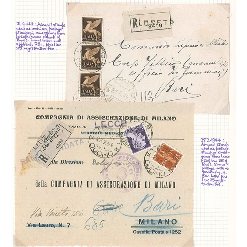 Italy; 1944 two covers with airmail stamps used in emergency as normal ...