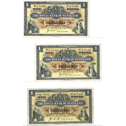 Banknotes; Scotland; Royal Bank of Scotland; 1952-54 three different £1 ...