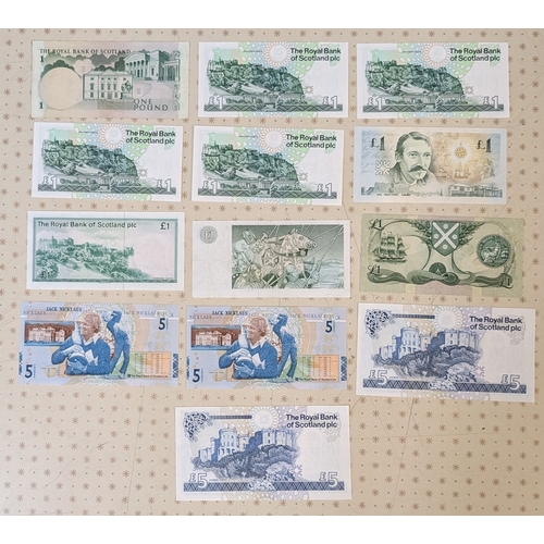 Banknotes; United Kingdom; selection of Scottish notes (9 x £1, 4 x £5 ...