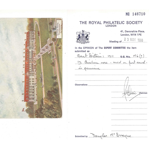 UK; 1902-13 (1911) KE7 1d aniline rose fine used on 1911 postcard to Canada with Maybole c.d.s. RPSL