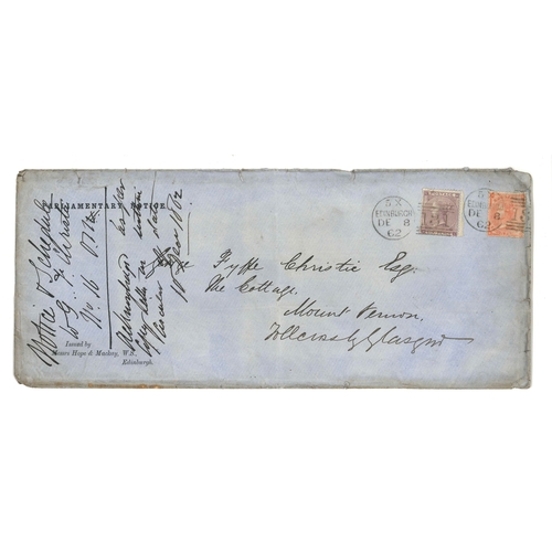 Scottish Postal History; 1862 long "PARLIAMENTARY NOTICE" envelope ...