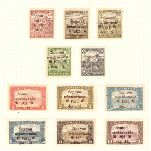 Hungary; 1921 set of 11 unissued stamps with overprints for the Sopron ...