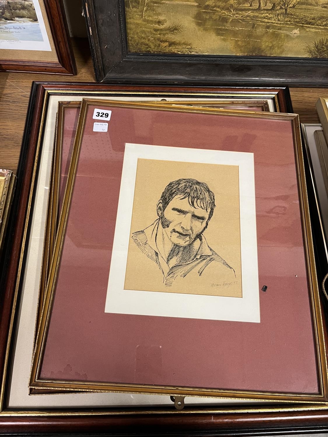 WATERCOLOUR BY HARVEY THOMAS PORTRAIT OF FAMOUS RUGBY PLAYER & X4 ...