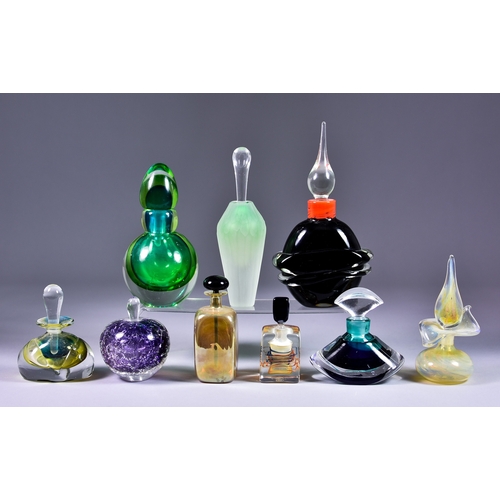Nine Studio Glass Scent Bottles and Stoppers, comprising - an Ian ...