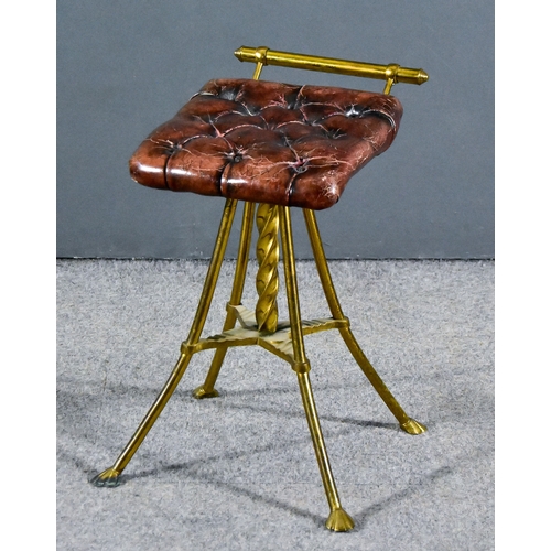 A Victorian "Nicholsons" Patent Brass Revolving Piano Stool with brown ...