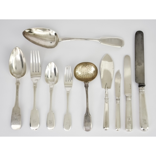 A Selection of Russian Silver Fiddle Pattern Flatware, all 84 standard ...
