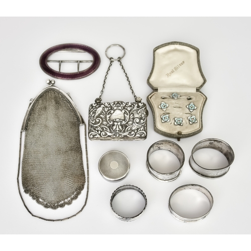 An Edward VII Silver Rectangular Purse and Mixed Silver, the purse by ...