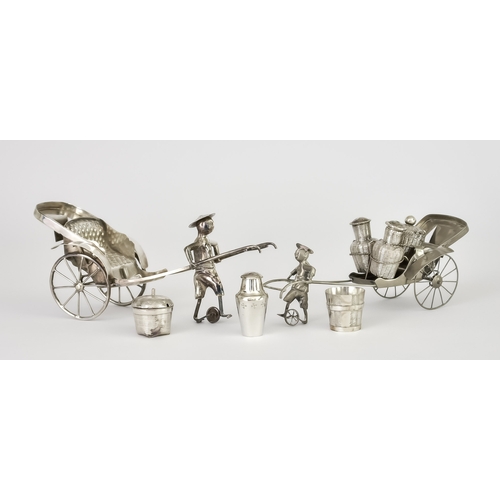 A Chinese Export Silver Condiment Set, stamped "Made in H.K" with an ...