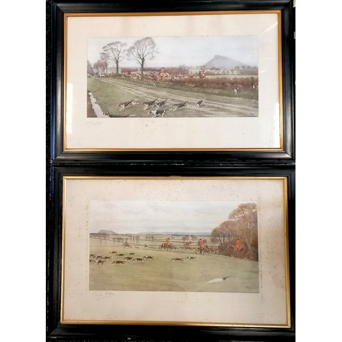 Pair of large-scale framed Cecil Aldin signed hunting prints, foxing to ...
