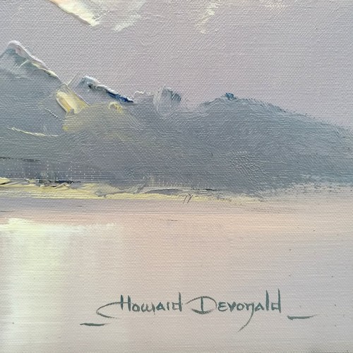 Framed oil on canvas painting of flying curlews by Howard Devonald (b ...