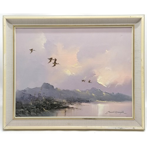 Framed oil on canvas painting of flying curlews by Howard Devonald (b ...