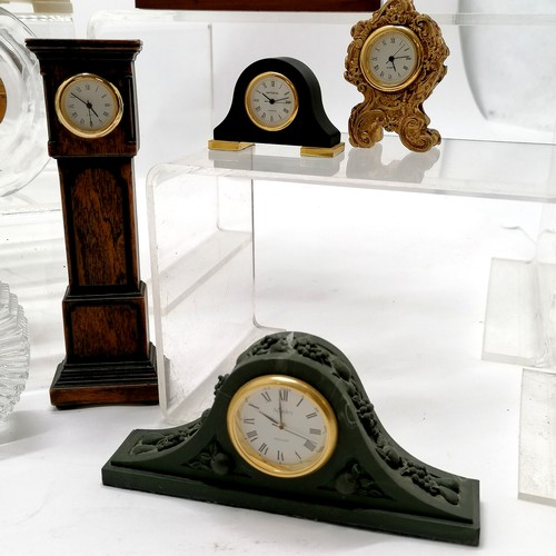 Qty of clocks inc miniatures, Dartington glass, Killarney glass ...