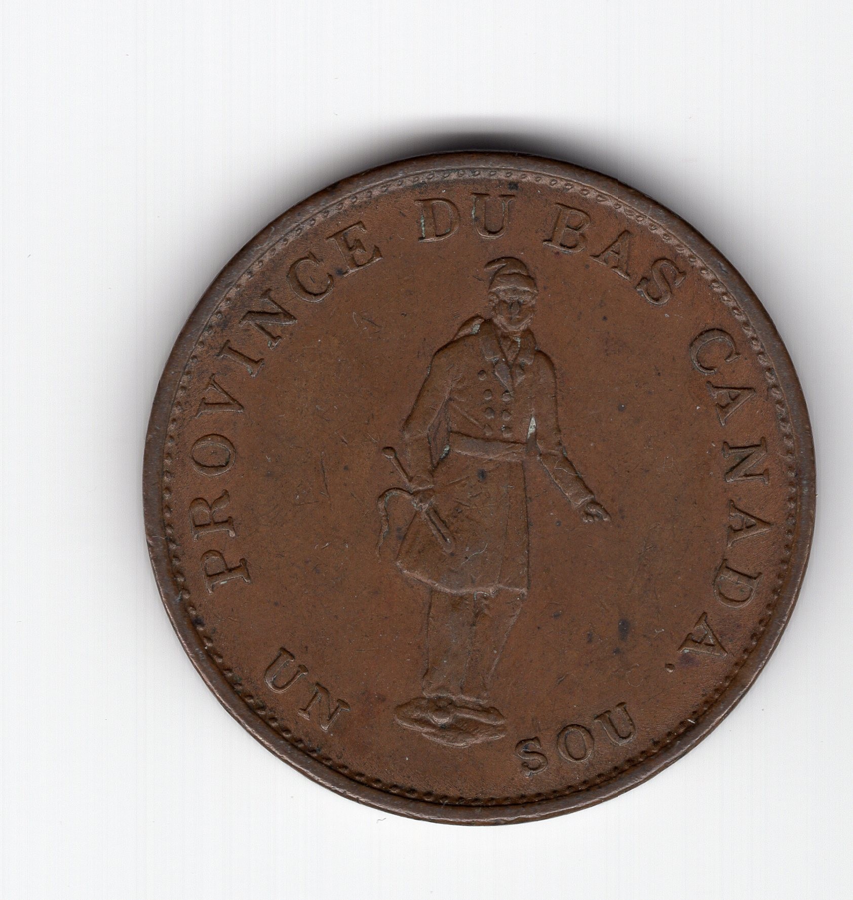 1837 Province du Bas Canada 1 sou (½ penny) bank token