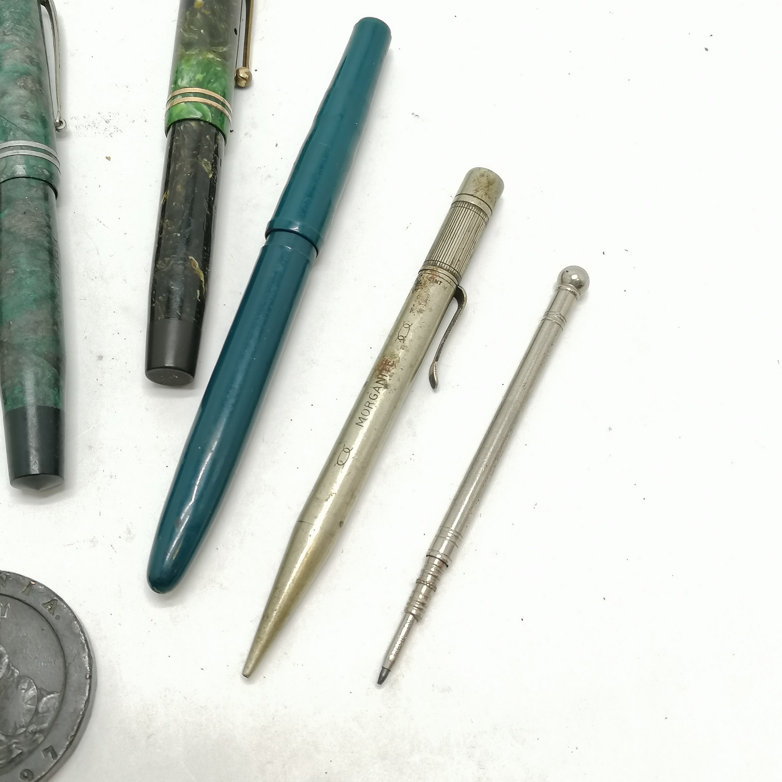 Mordan Everpoint propelling pencil marked morganite t/w 4 fountain pens ...