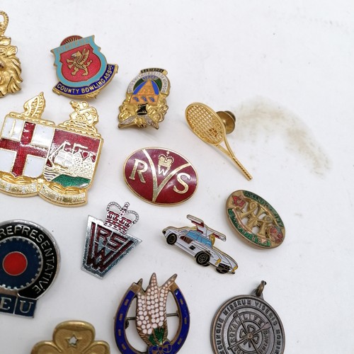 Qty of badges inc enamel Royal Life Saving Society, merchant navy, girl ...