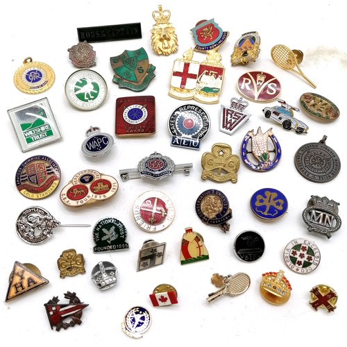 Qty of badges inc enamel Royal Life Saving Society, merchant navy, girl ...