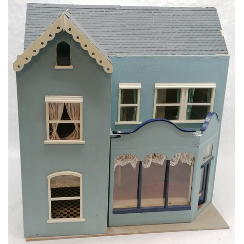 Vintage blue dolls house with double front opening 62cm high x 58cm ...