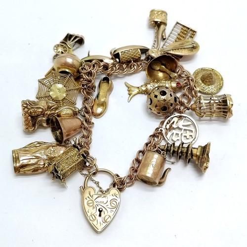 Rose gold charm bracelet with Georg Jensen 9ct hallmarked gold heart ...