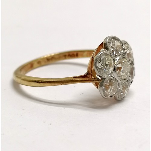 Antique 18ct & platinum marked diamond cluster millegrain set ring ...
