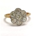 Antique 18ct & platinum marked diamond cluster millegrain set ring ...
