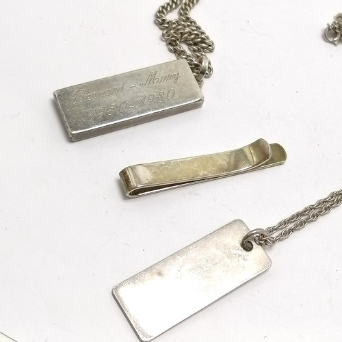 2 x silver ingot pendants on silver marked chains (longest 64cm) t/w ...