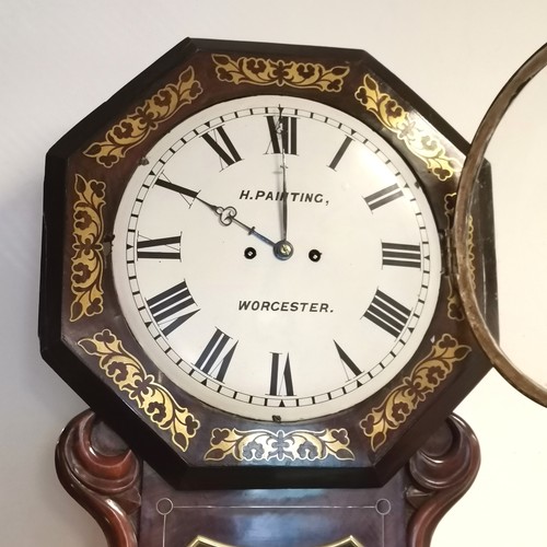 Antique drop dial mahogany and brass inlaid wall clock by H Painting of ...
