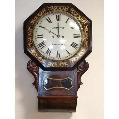 Antique drop dial mahogany and brass inlaid wall clock by H Painting of ...