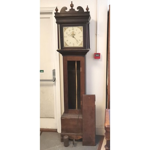 Antique oak cased longcase clock with painted dial - 207cm x 47cm wide ...