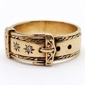 Heavy 9ct hallmarked gold belt / buckle design ring set with 2 diamonds ...