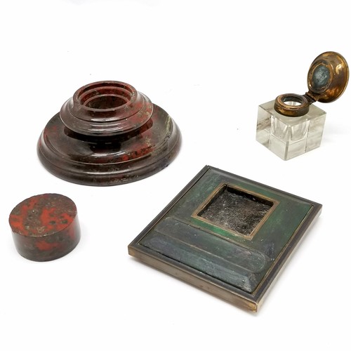 2 x antique ink stands - serpentine 13.5cm diameter to base and has ...