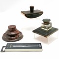 2 x antique ink stands - serpentine 13.5cm diameter to base and has ...