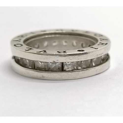 Bulgari / Bvlgari silver ring set with white stones - size K½