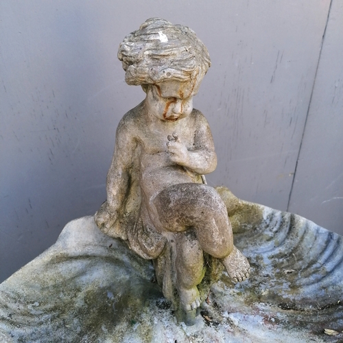 Antique lead shell bird bath with seated figure and bird detail - no ...