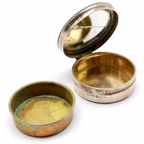 1927 silver cosmetics box (with liner) with guilloche enamel hinged lid ...
