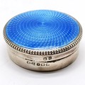 1927 silver cosmetics box (with liner) with guilloche enamel hinged lid ...