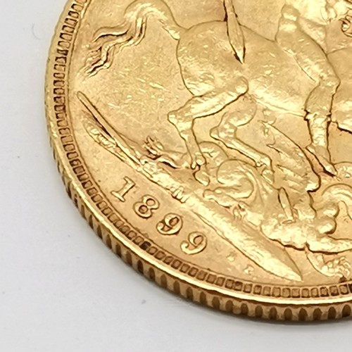 1899 QV full sovereign coin with Melbourne mintmark