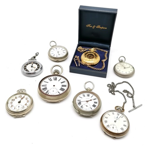 8 x pocket watches inc boxed Fox & Simpson manual wind gold plated half ...
