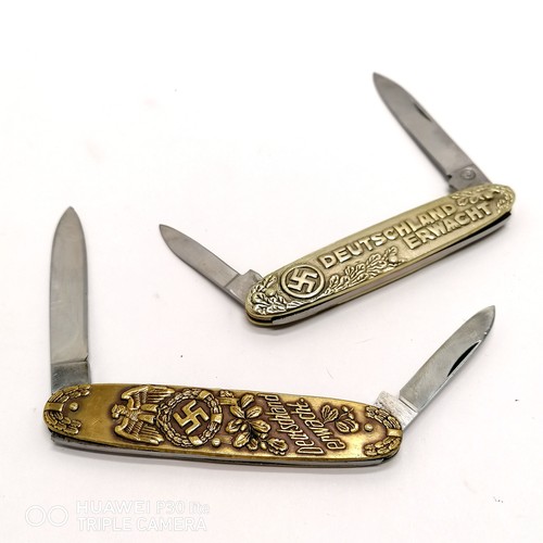 2 x souvenir WWII Germany military pocket knives inc with Adolf Hitler ...