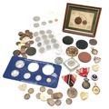 Qty of coins (inc silver & 1797 cartwheel 2d) t/w badges / medallions etc