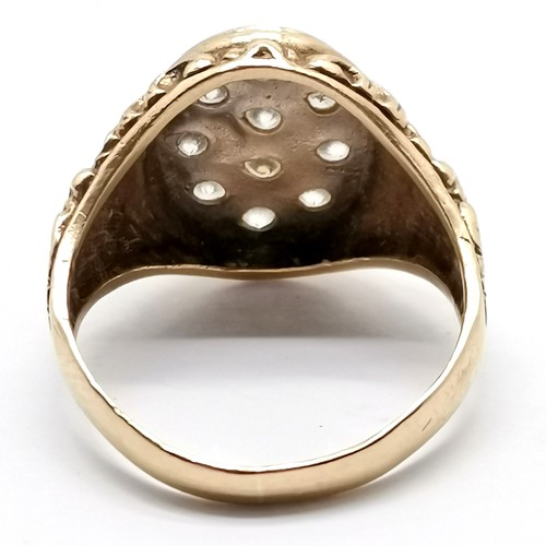 9ct hallmarked gold white stone set fancy signet ring with scroll ...