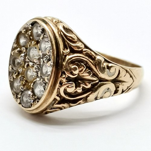 9ct hallmarked gold white stone set fancy signet ring with scroll ...