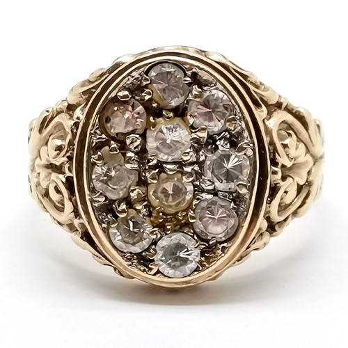 9ct hallmarked gold white stone set fancy signet ring with scroll ...