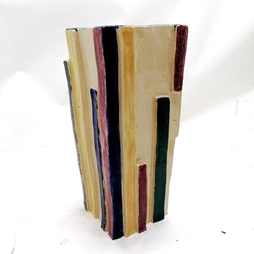 Studio pottery slab work vase - 33cm high x 15cm square (top)