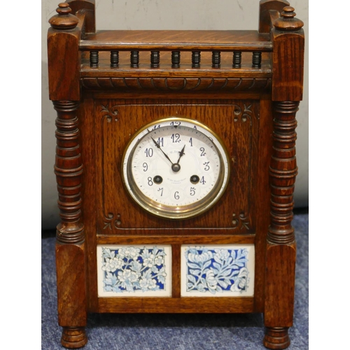 JW Benson, London oak and porcelain panelled 8-day striking mantel ...