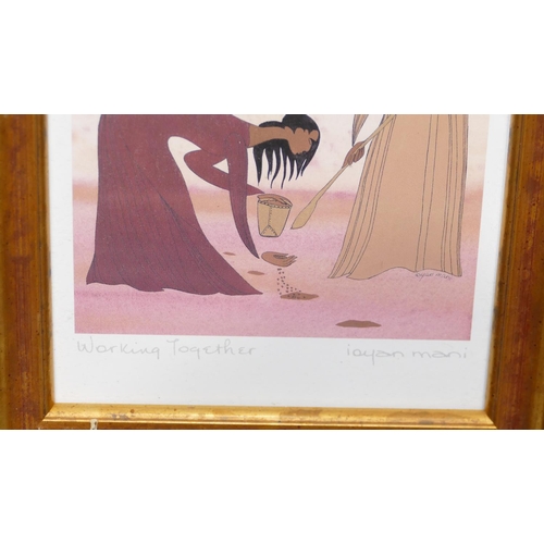 A set of 4 Maxine Noel "Ioyan Mani" coloured prints (Lovers, Hope ...