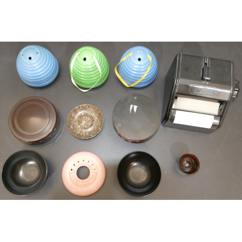 A Bakelite round lidded box and a quantity of various Bakelite items.