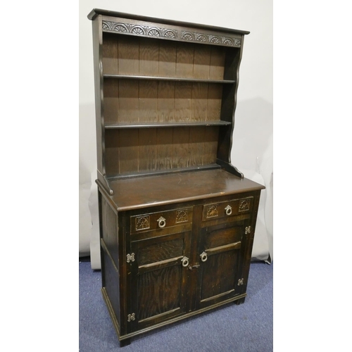 A modern oak Ercol style dresser with shelfed back, 2 drawers, 2 double ...