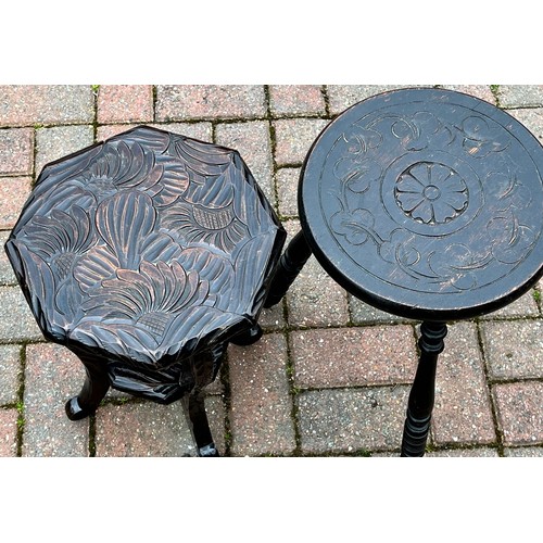 An oak round stool with carved top, turned legs, 31.5cm diameter, 48 ...