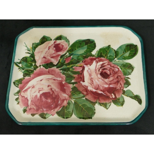 A Wemyss ware rectangular shaped dish with chamfer corners on white and ...