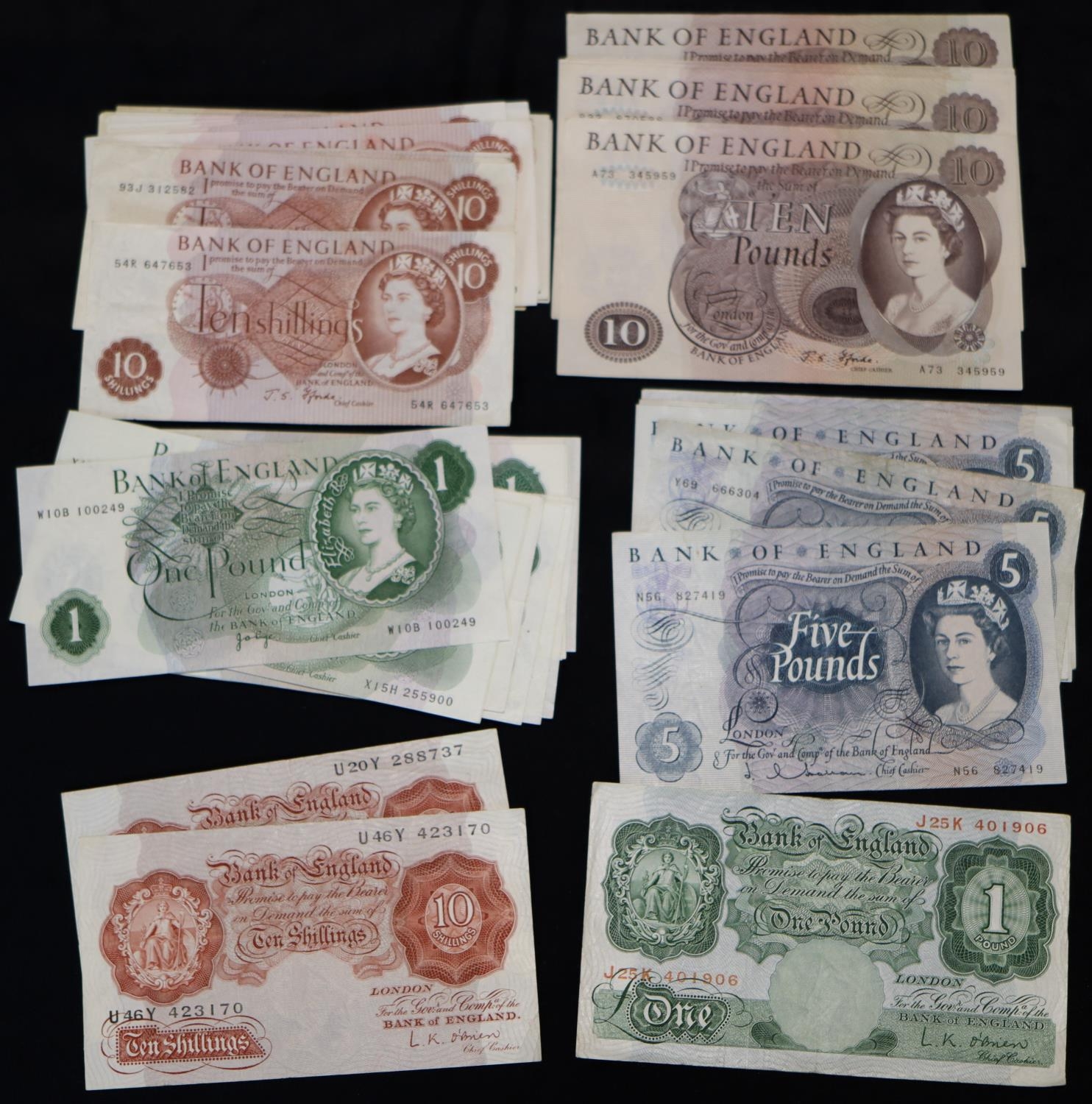 A large quantity of various UK bank notes including Ten Shillings,6 x ...